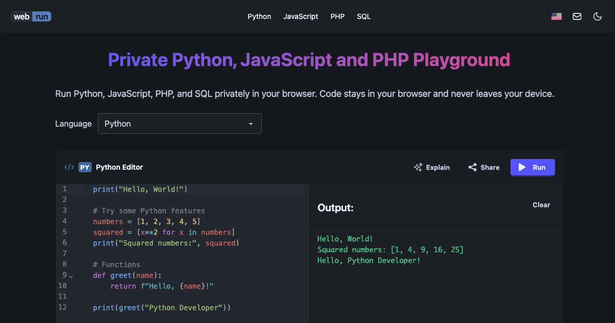 在线运行 SQL 查询 | Web.run